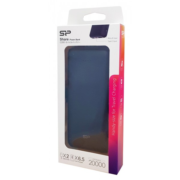 SILICON POWER Power Bank C200 20000mAh, 2x USB Output, Black