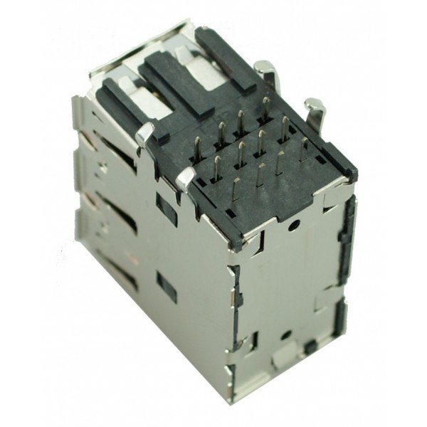 USB 2.0 Connector Triple, up, Silver/Black
