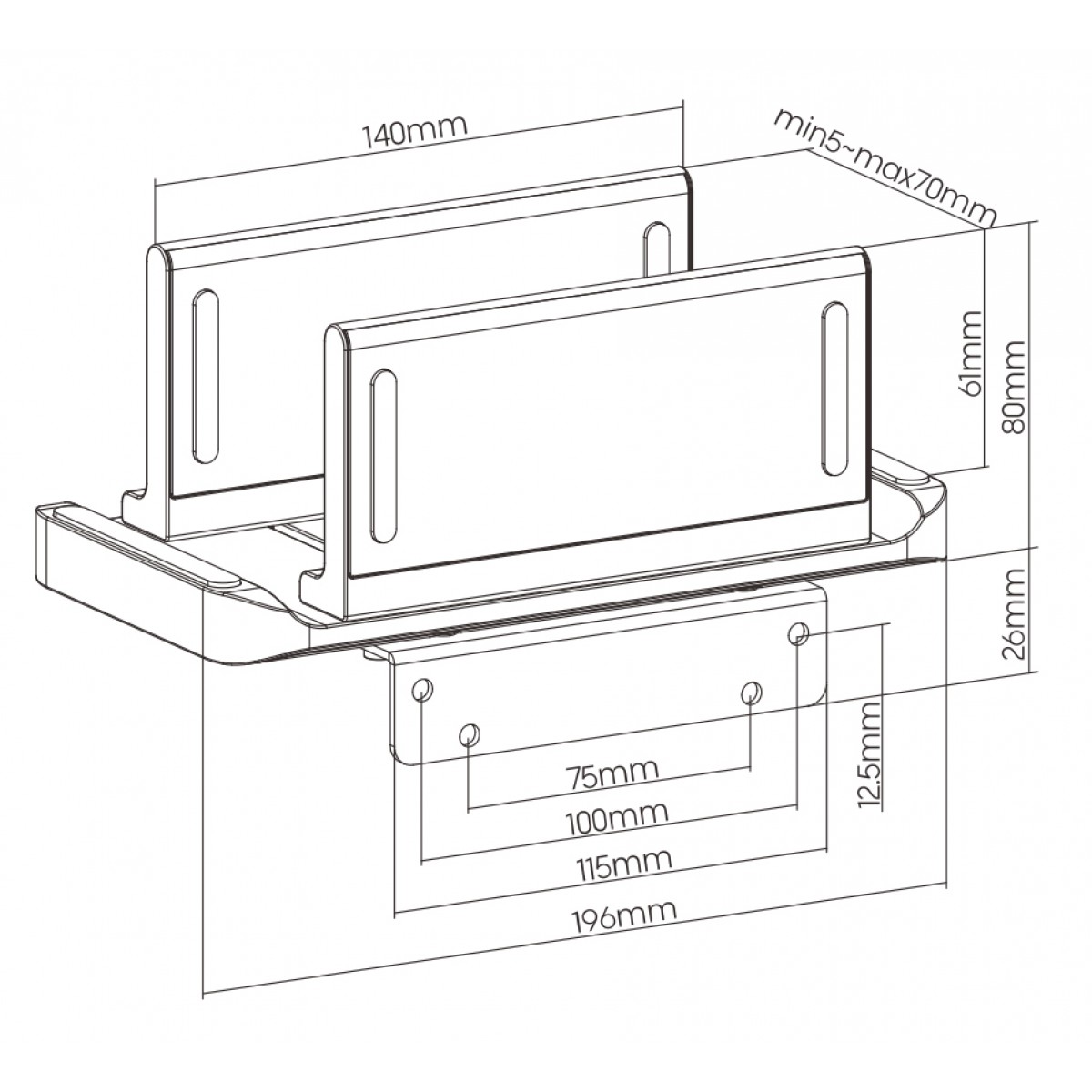 BRATECK βάση PC CPB-23, με vesa ή επιτραπέζια, ρυθμιζόμενο πλάτος, μαύρη