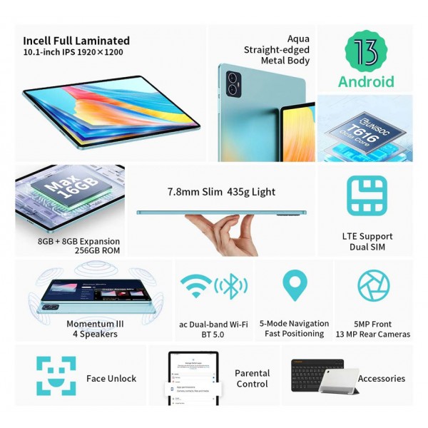 TECLAST tablet M50 Pro, 10.1" FHD, 8/256GB, Android 13, 4G, μπλε